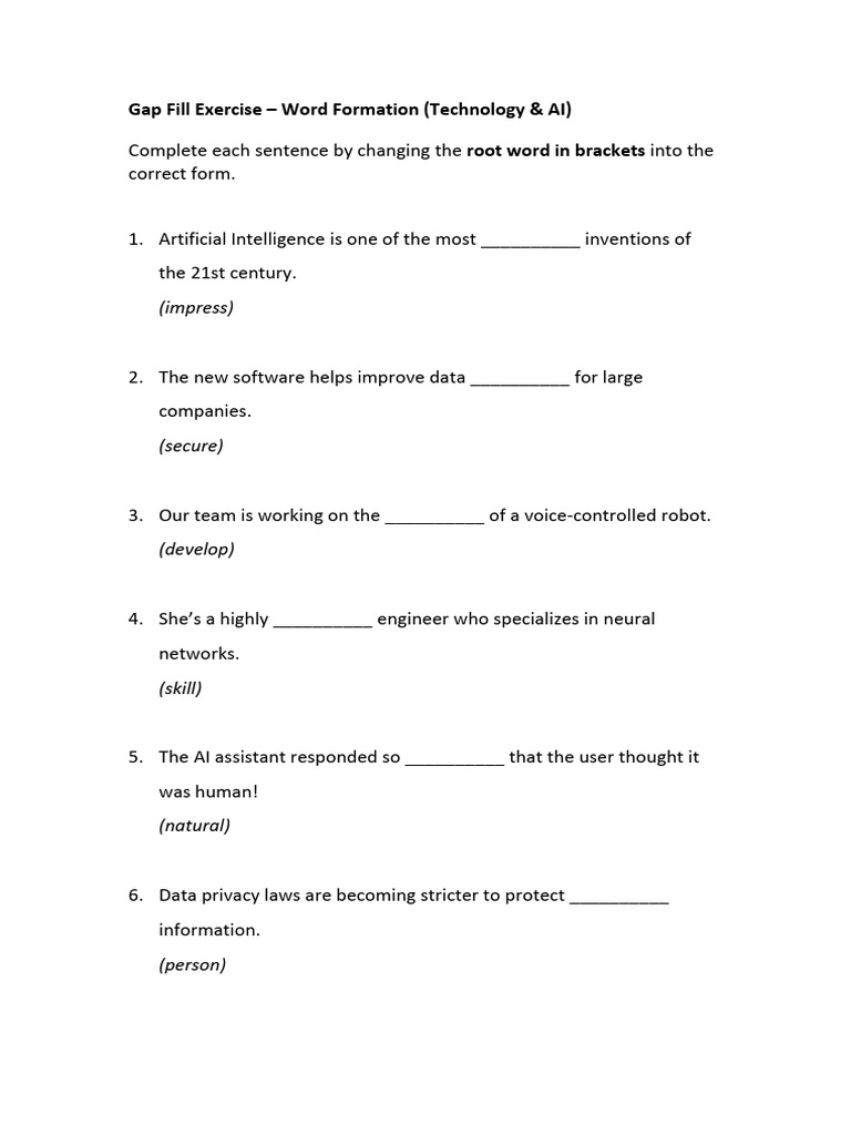 Gap Fill Exercise - Word Formation | PDF