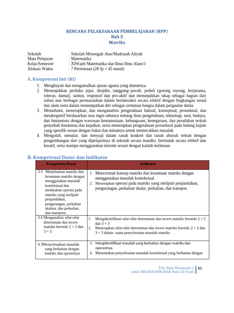 6c. RPP Bab 3 Matematika 2 Wajib (2017) | PDF