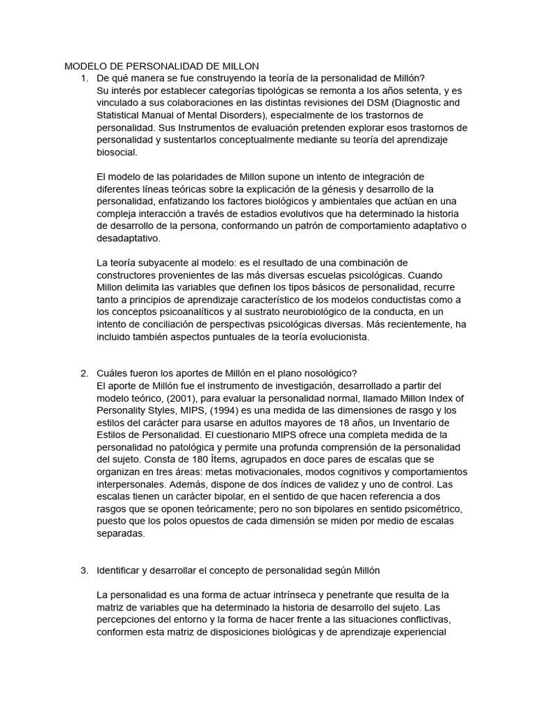 Modelo Millon | PDF | Aprendizaje | Comportamiento