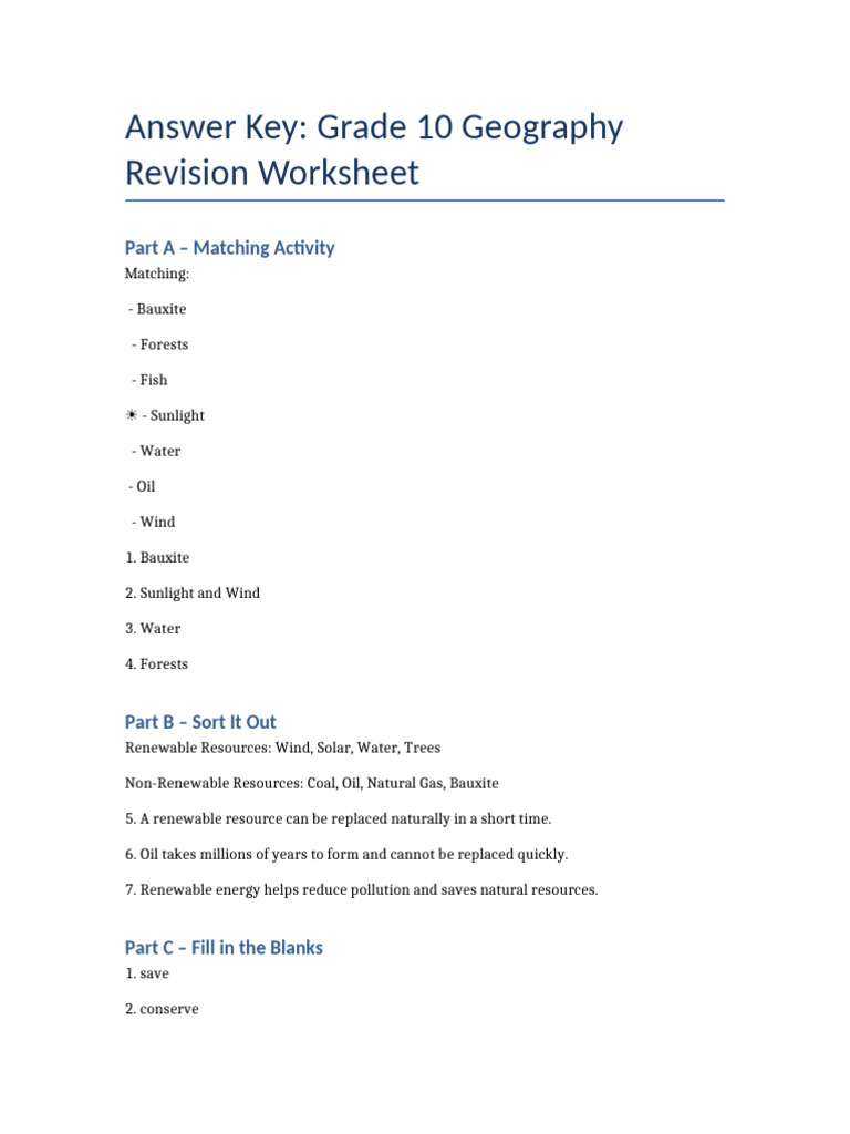 Grade 10 Geography Review Answers | PDF