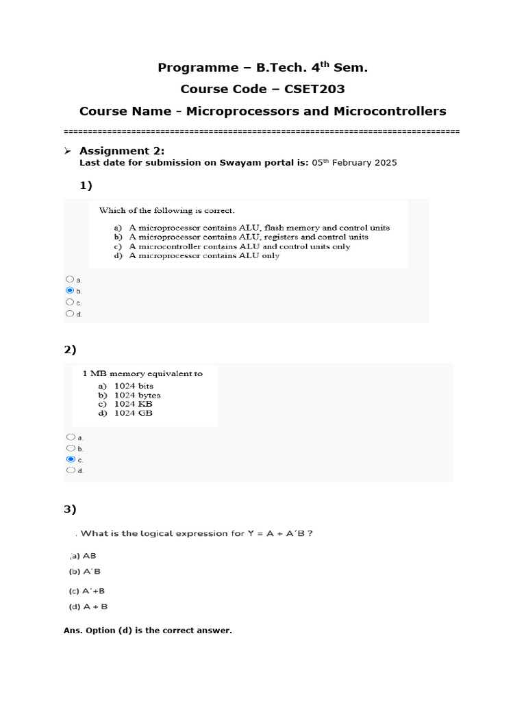 CSET203 - Week 2 - Assignments Solution | PDF