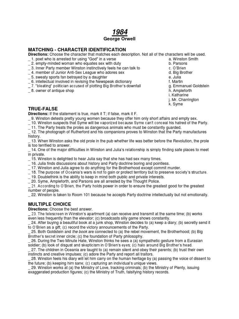 1984 Character Identification Guide | PDF