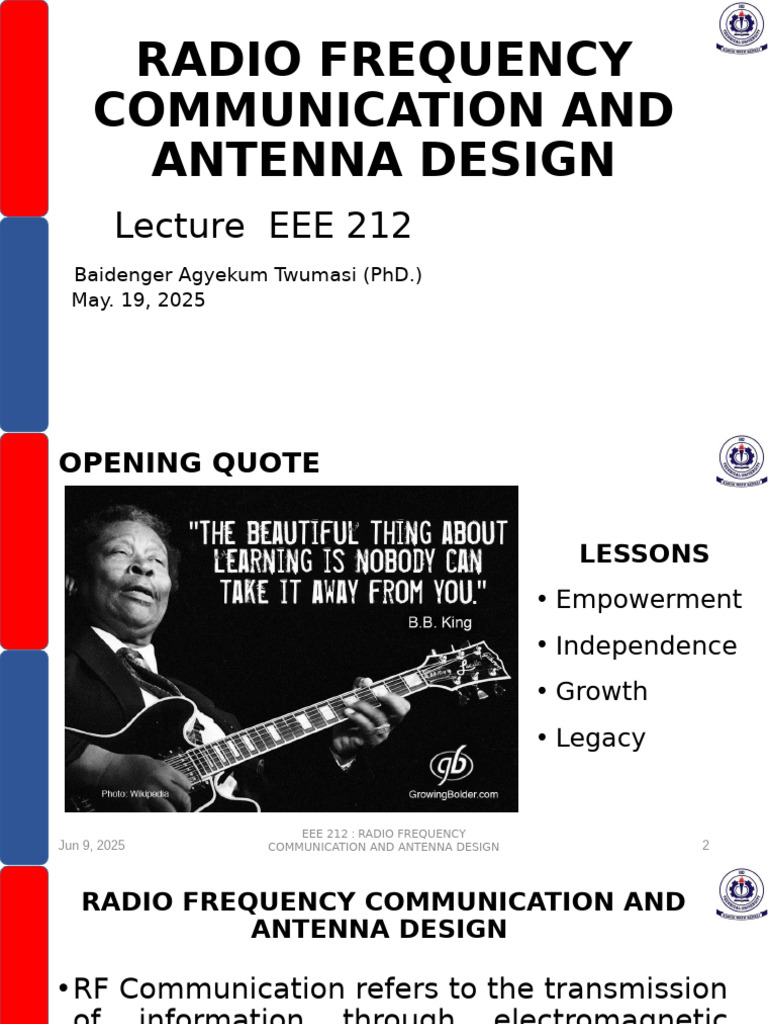 EEE 212 - Radio Frequency Communication and Antenna Design - Lecture - 1 - 19th May, 2025 | PDF ...