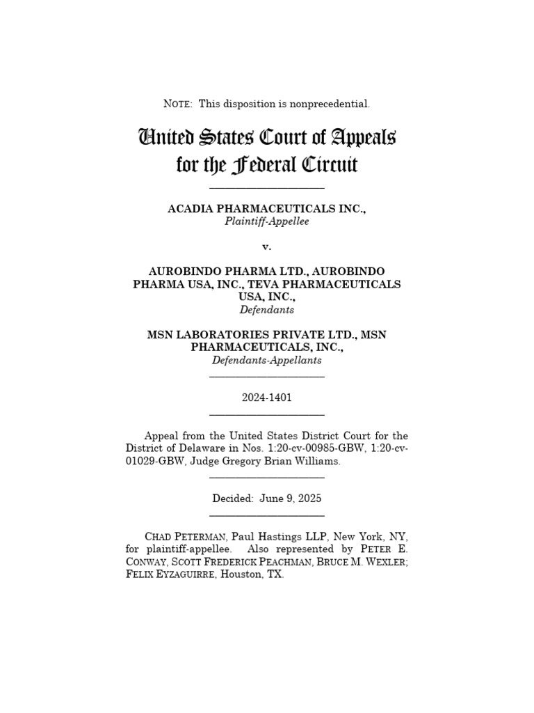 ACADvMSN Nuplazid Patent Appeal 9 Jun 25 | PDF | Law Of The United ...