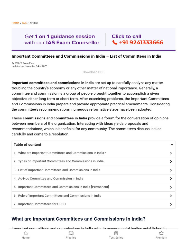 Key Committees and Commissions in India | PDF | Committee