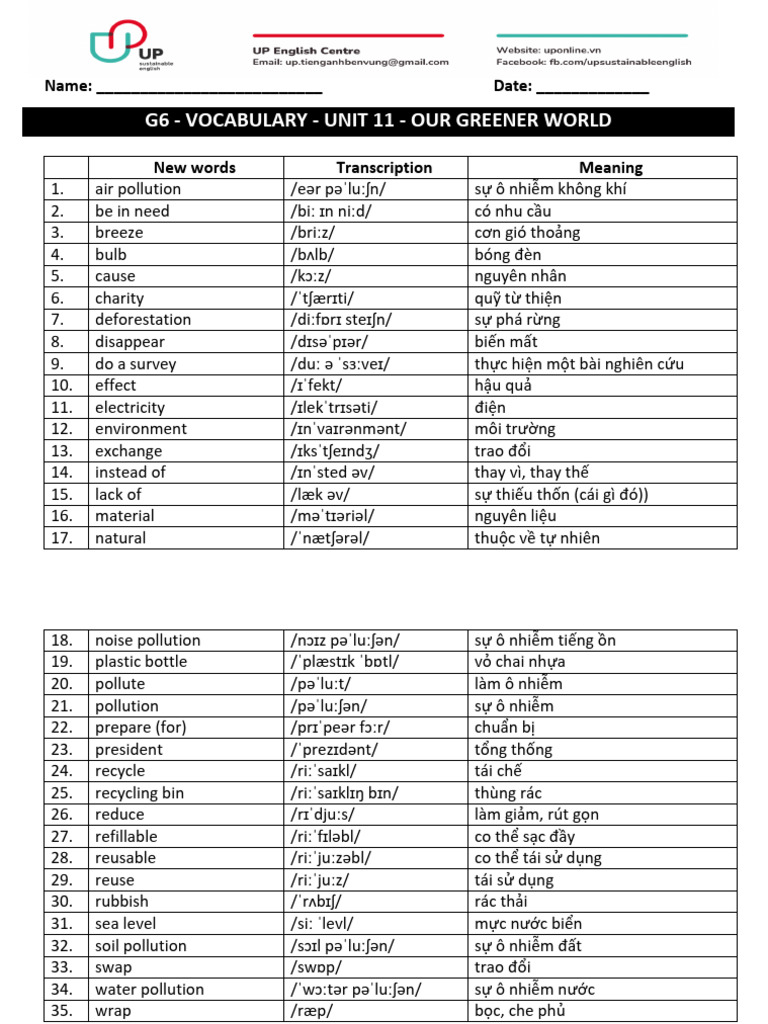 g6 - Vocabulary - Unit 11 | PDF