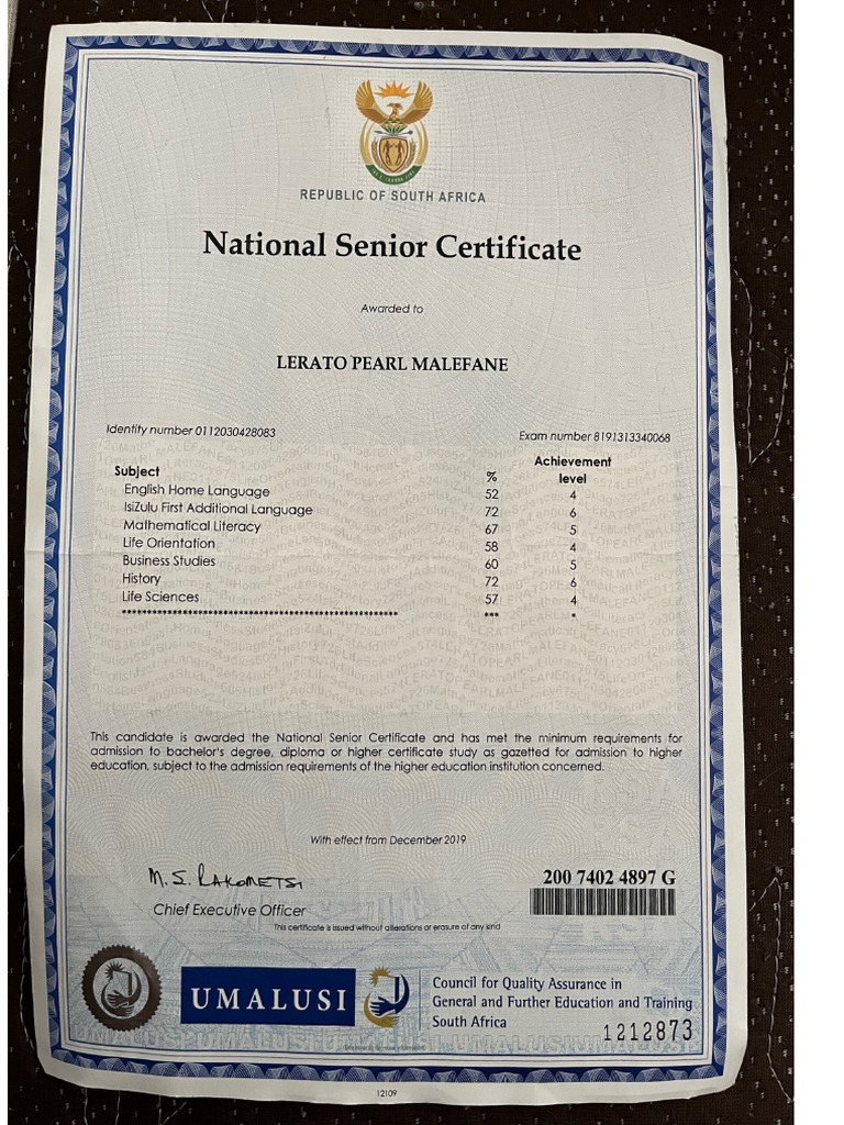 Matric Certificate | PDF