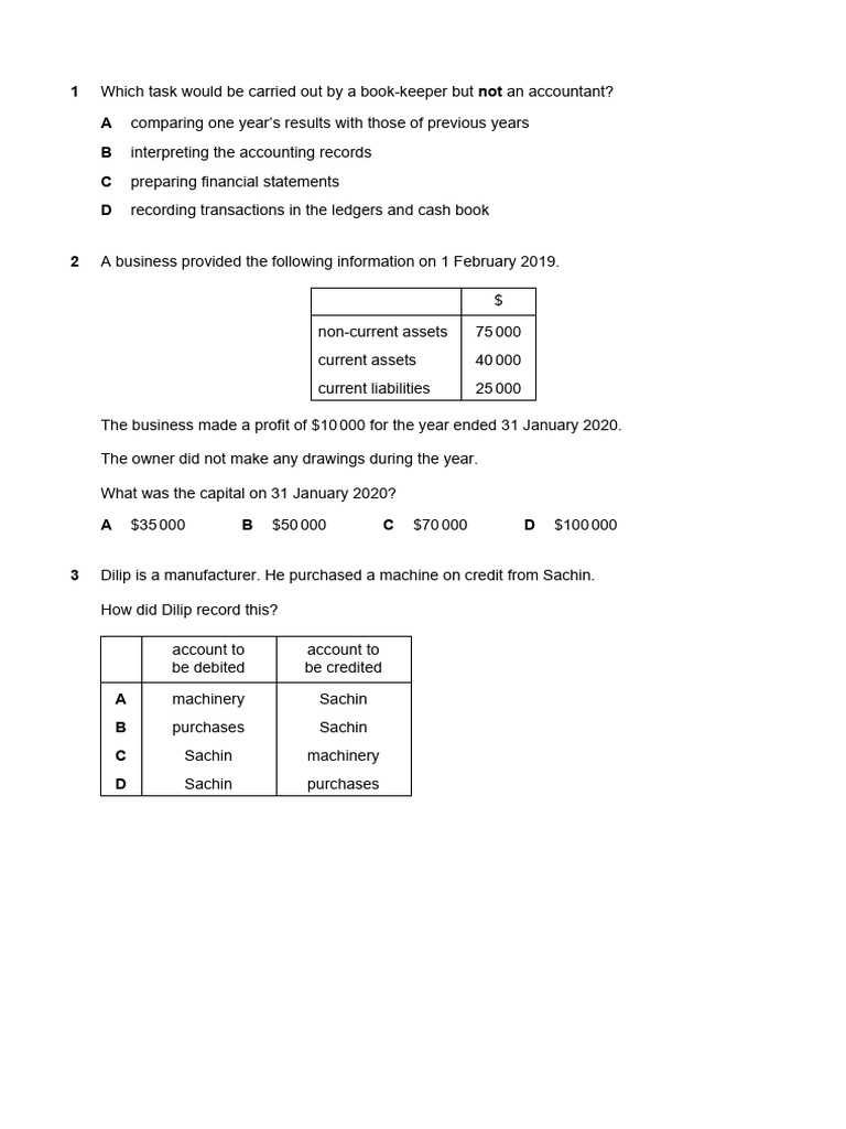 Paper 1 - Questions | PDF | Debits And Credits | Expense