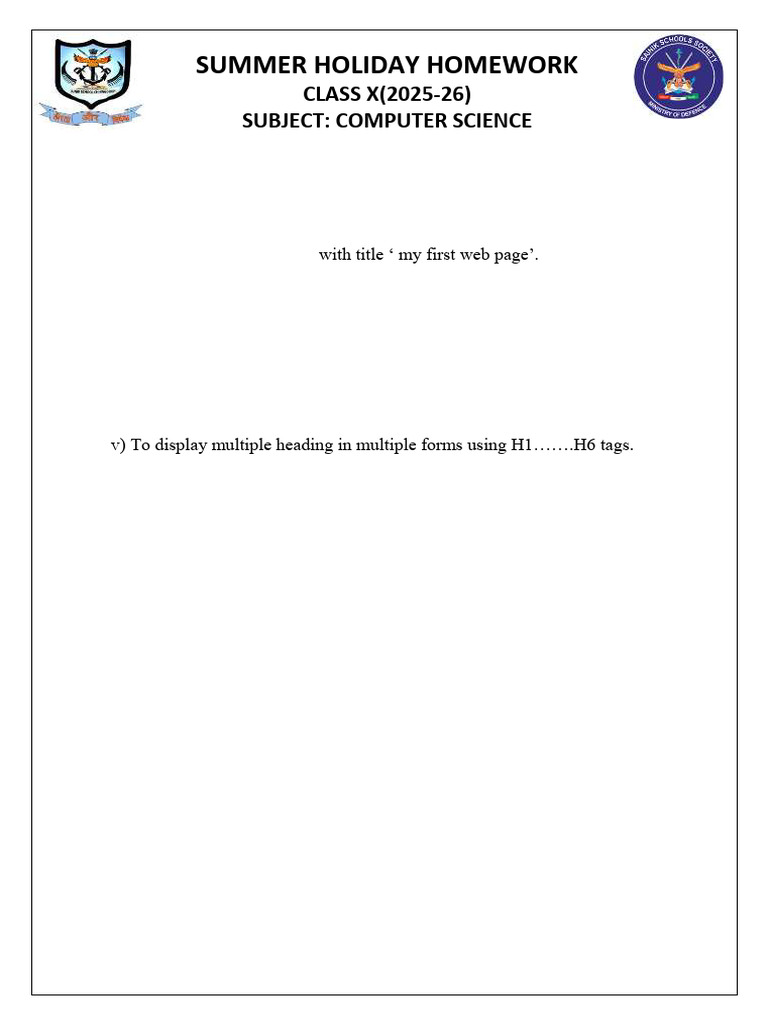 Class X Computer Science HTML Homework | PDF