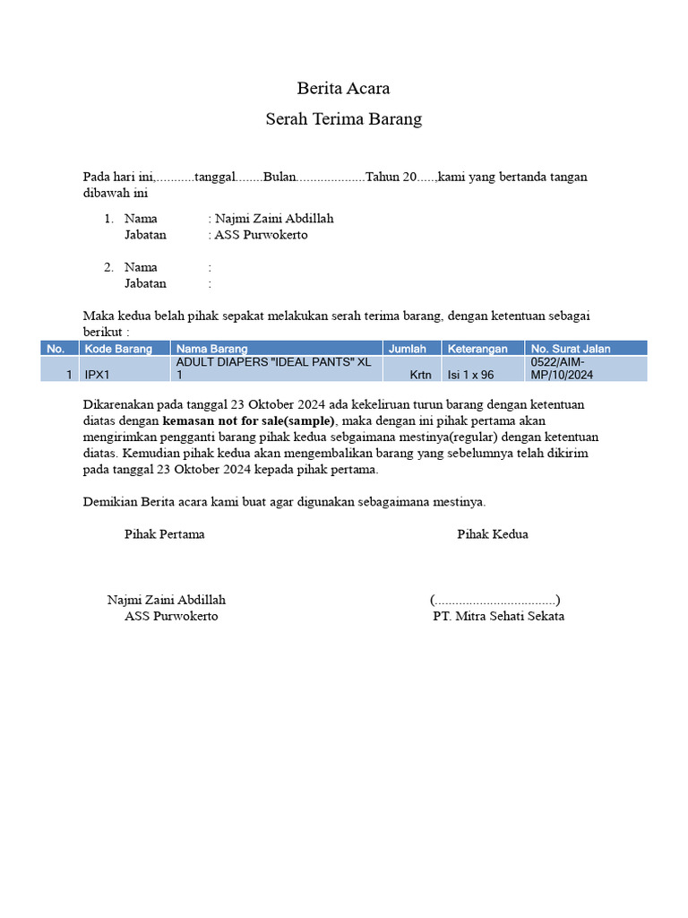 Berita Acara Tukar Barang | PDF
