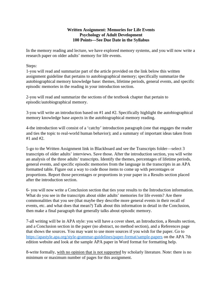 Written Assignment Guidelines and Rubric | PDF | Apa Style | Memory