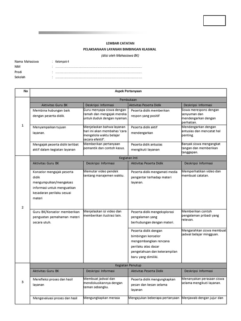 Kelompok 4 BK - Lembar Observasi | PDF
