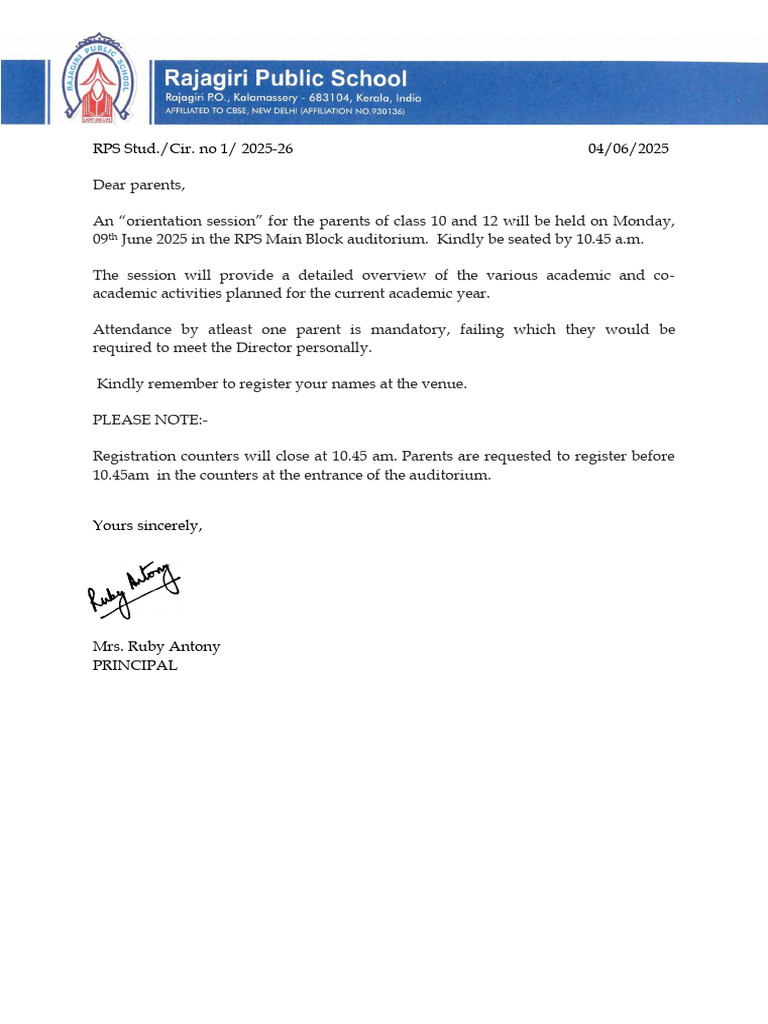 Student Circular No 1 Classes 10 & 12 Orientation - 250604 - 164511 | PDF