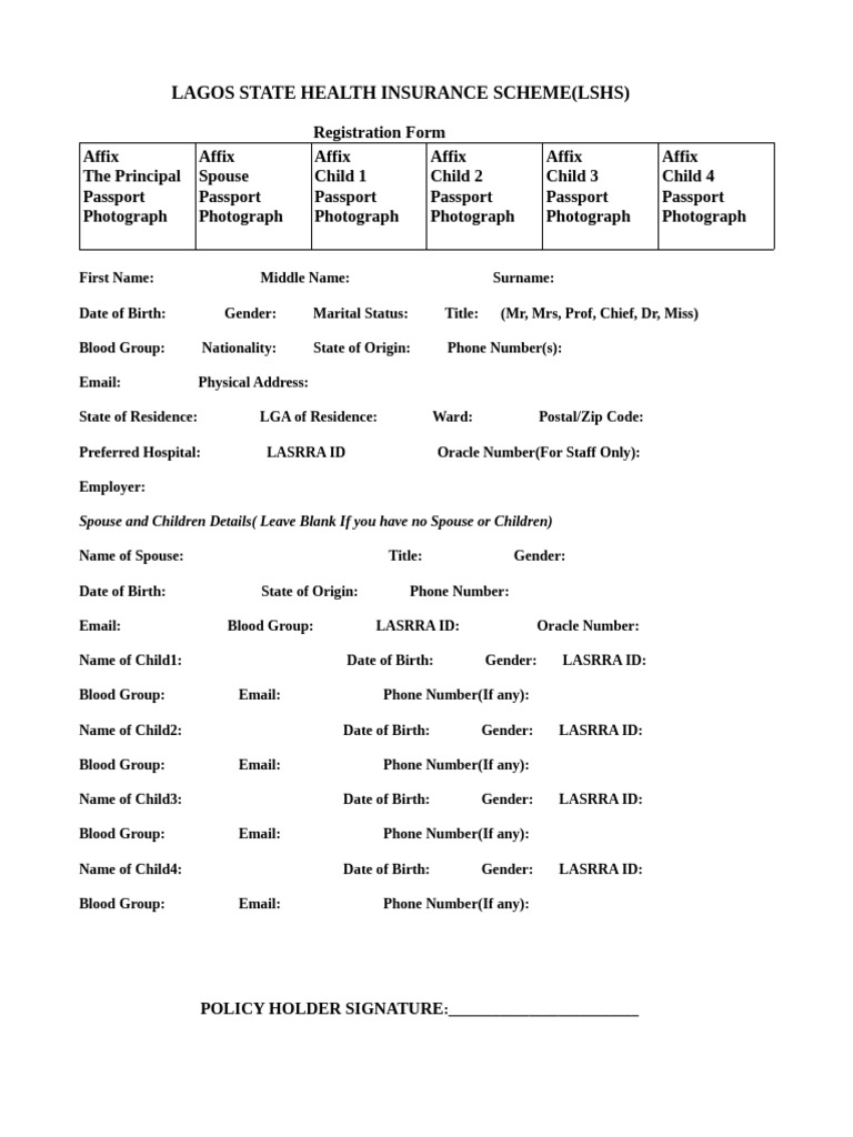 Lagos State Health Insurance Scheme Form - 1595931442 | PDF
