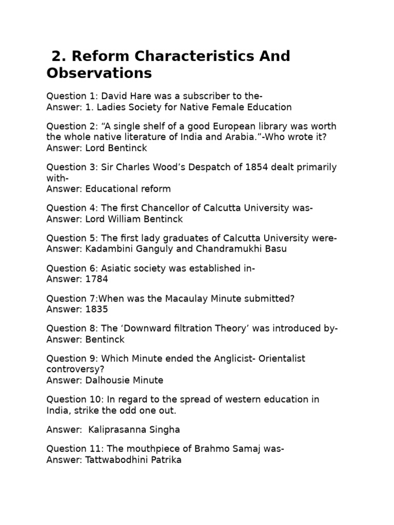 Key Questions on 19th Century Bengal | PDF | Swami Vivekananda | Bengal
