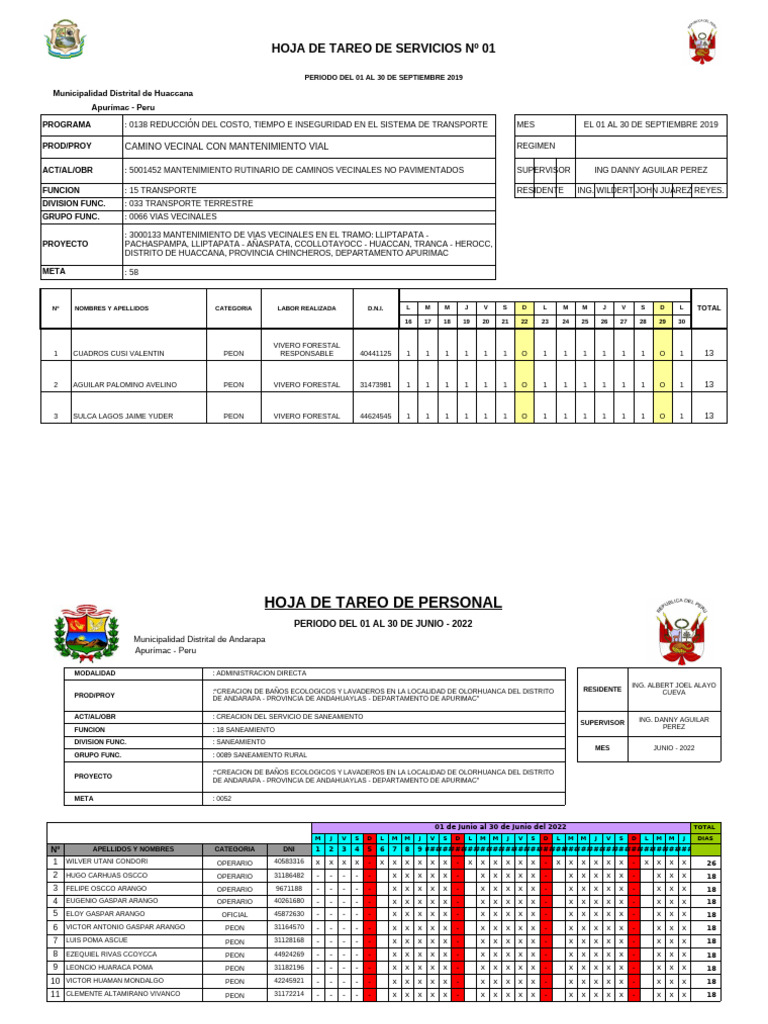 Hoja de Tareo de Servicios 2019-2024 | PDF