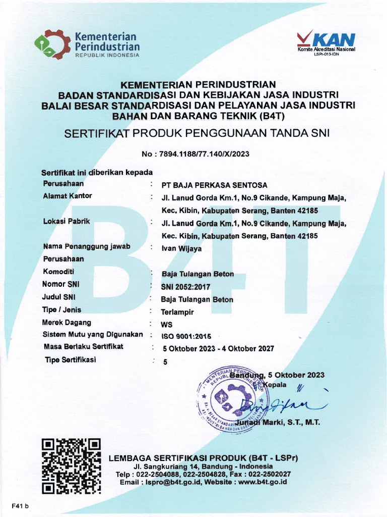 Sertifikat SPPT Sni Ws | PDF