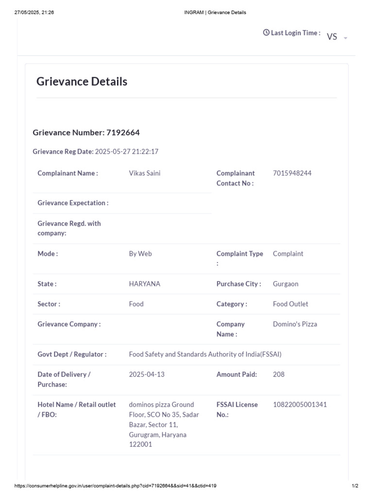 INGRAM - Grievance Details | PDF
