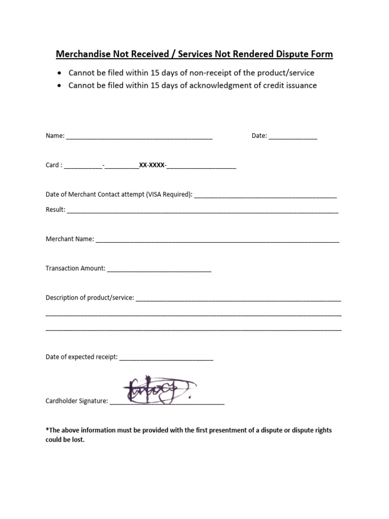 Chargeback - Dispute Blank Form | PDF