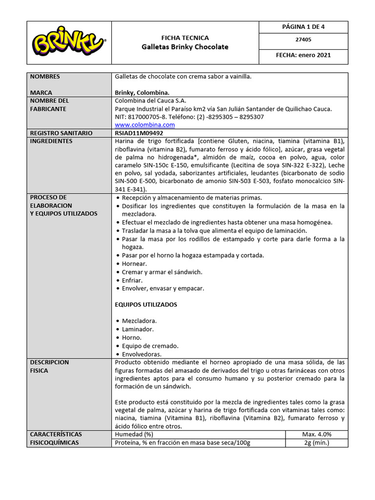 FT Brinky Chocolate 51g 27405 R | PDF | Galleta | Chocolate