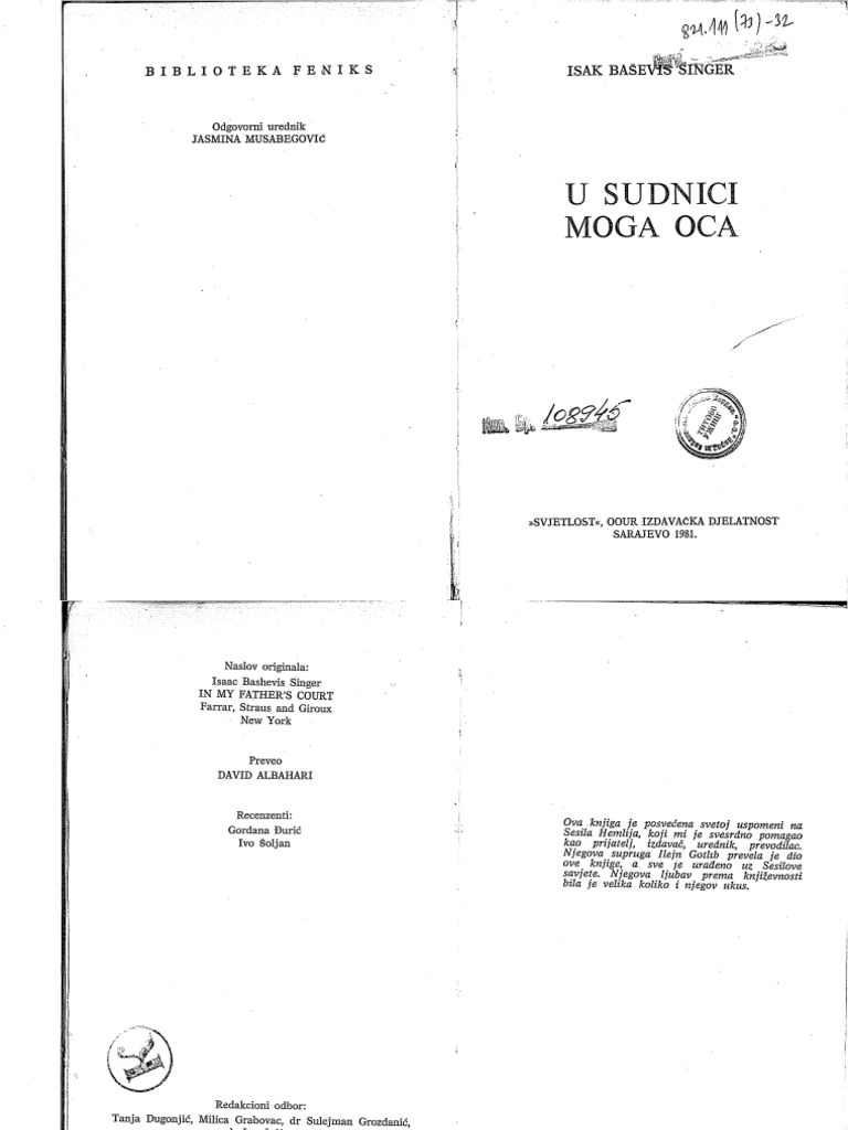 Isak Baševis Singer - U Sudnici Moga Oca | PDF