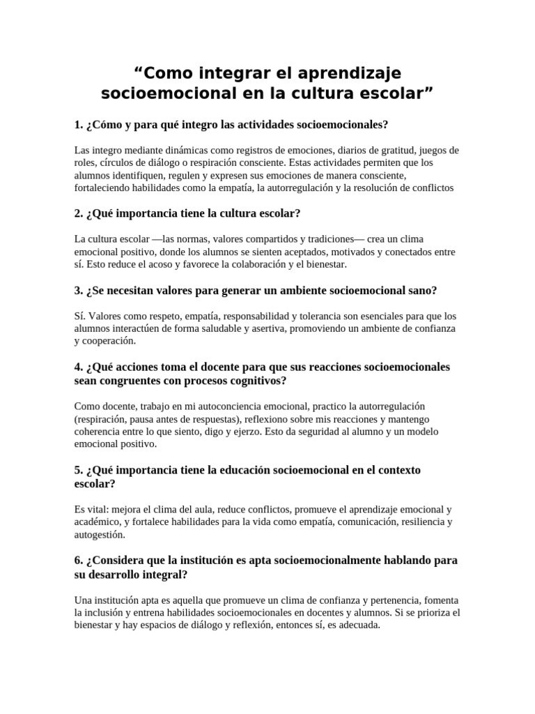 Integración del Aprendizaje Socioemocional | PDF | Las emociones ...