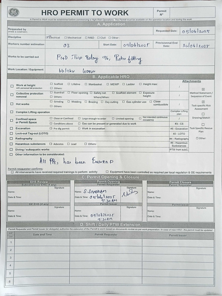 HRO Permit To Work 05-06-2025 | PDF