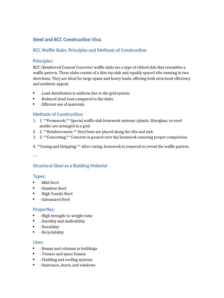 Steel RCC Construction Viva | PDF | Steel | Concrete