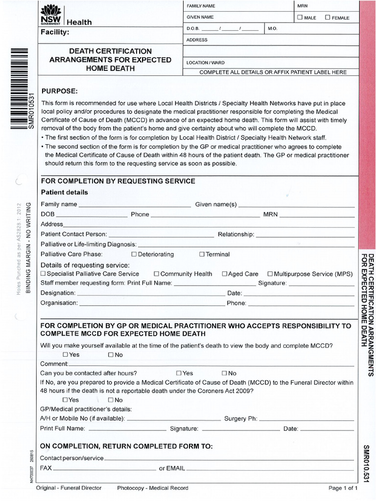 17 - NSW Health Death Certification Arrangements For Expected Home ...