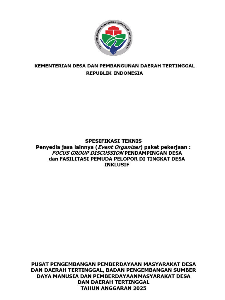 Spesifikasi Teknis FGD Desa 2025 | PDF