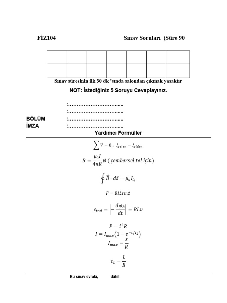 2023 2024 Bahar Donemi Genel Fizik II Final Sorulari Ve Cevap Anahtari | PDF