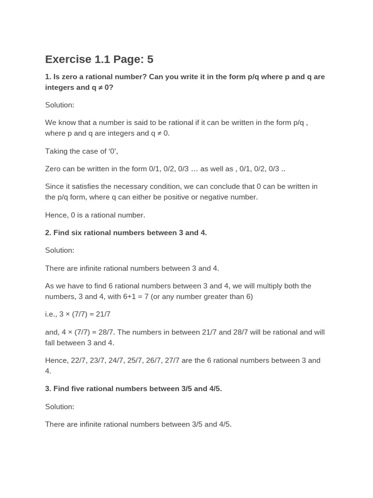 Maths Exercise Of Chapter 1 Pdf Numbers Integer