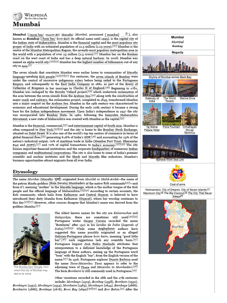 Mumbai - Wikipedia | PDF | Mumbai