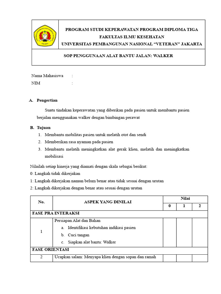 SOP Penggunaan Walker untuk Pasien | PDF