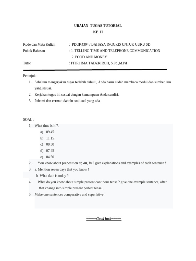 Uraian Tugas Tutorial 2 Mahasiswa | PDF