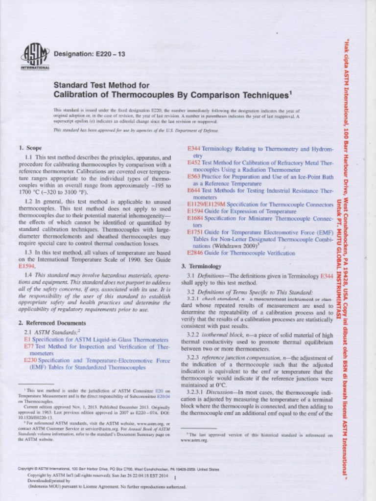 ASTM E 220 - 13 - Callibration of Thermocouple by Comparison Technique | PDF
