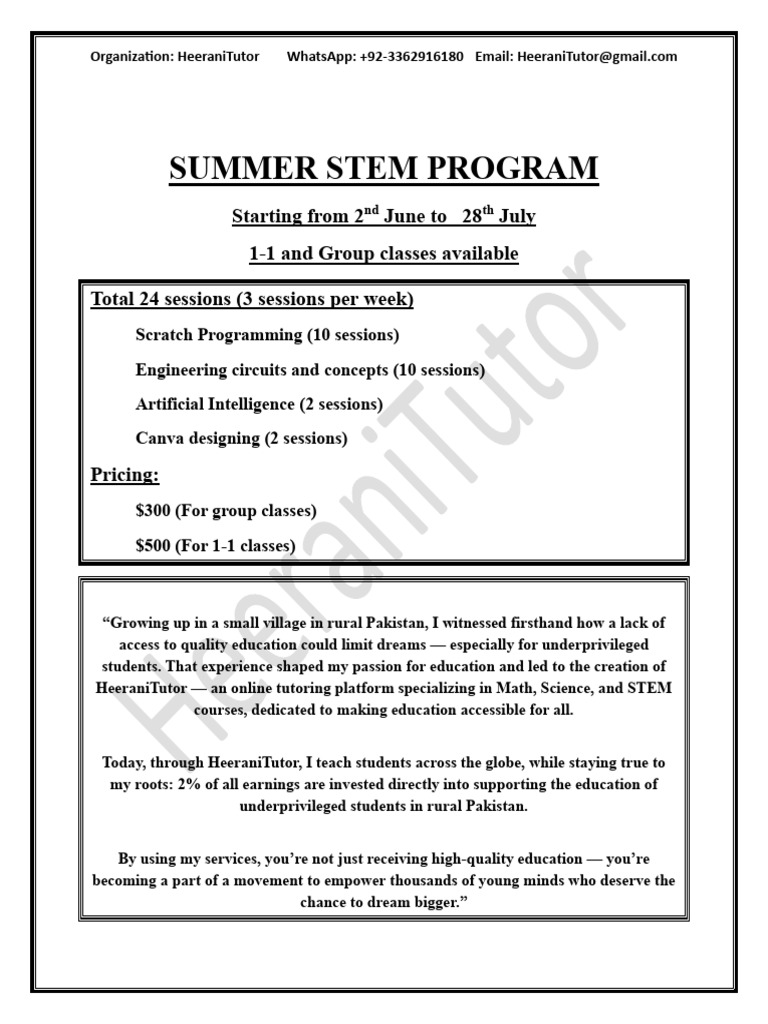 Summer STEM Program (HeeraniTutor) | PDF
