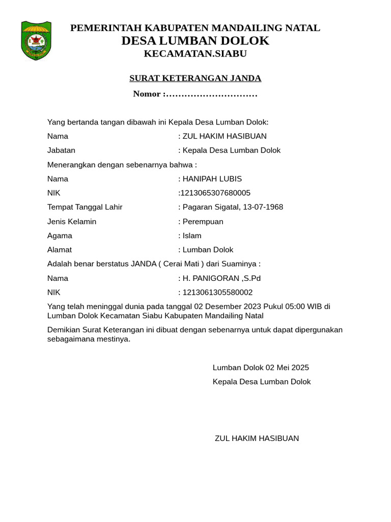 Surat Keterangan Janda | PDF