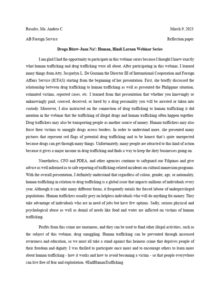 Reflection Paper Drugs 1 | PDF | Human Trafficking | Activities Of ...