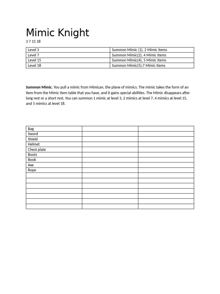 Mimic Knight | PDF
