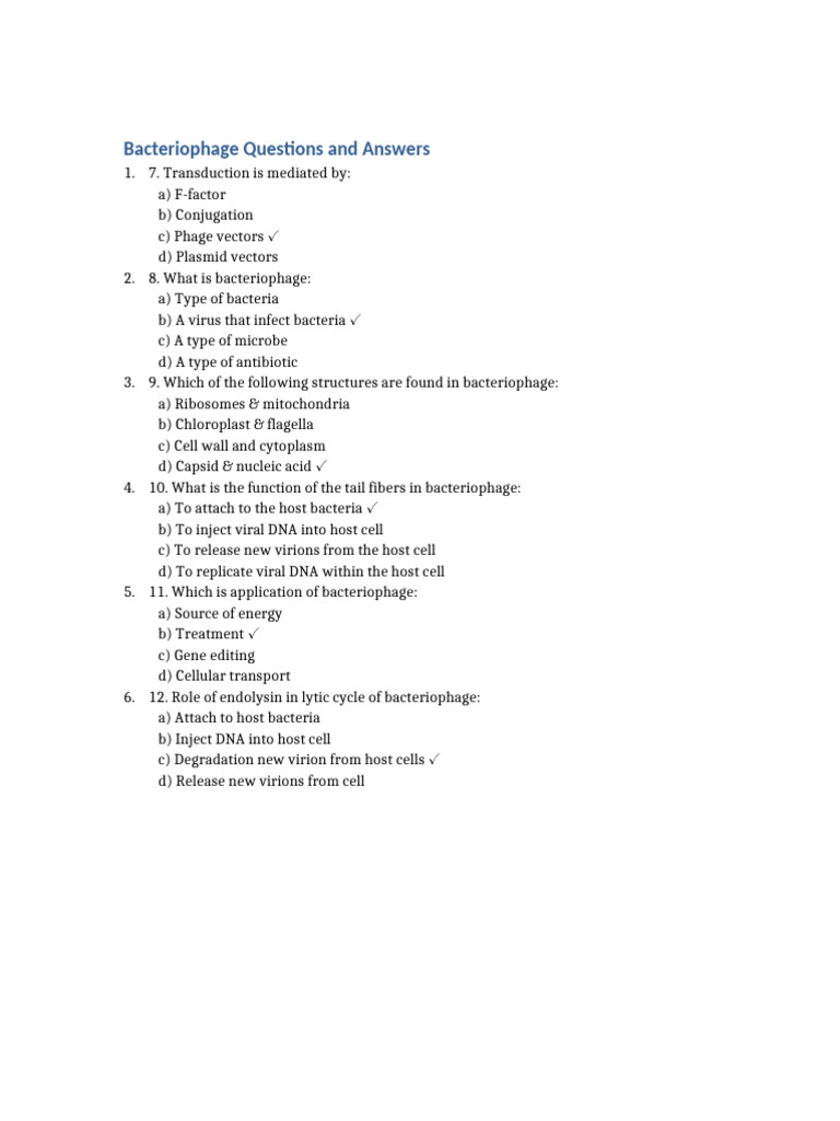 Bacteriophage Questions Rearranged | PDF