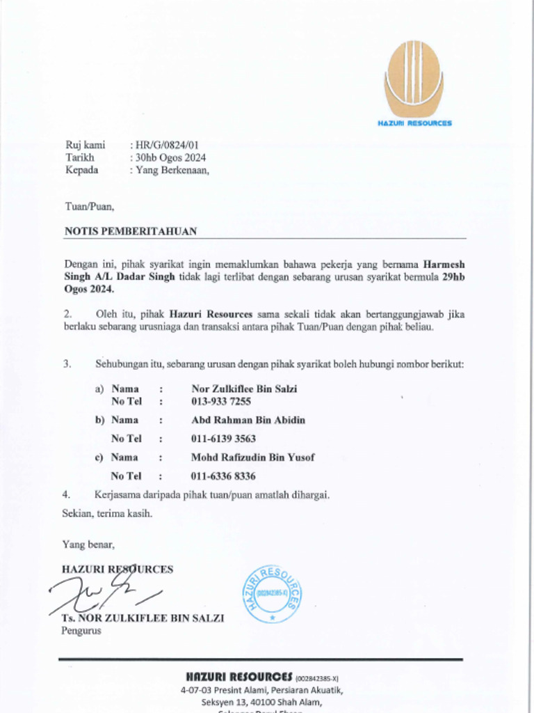 Memo Hazuri Kepada Pembekal - Harmesh Singh | PDF