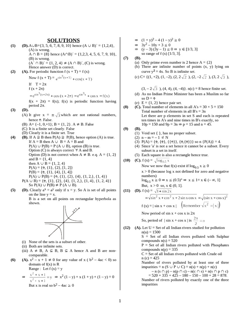 Chapter Test-1 (Sets, Relations & Functions) SOLUTIONS | PDF | Numbers ...