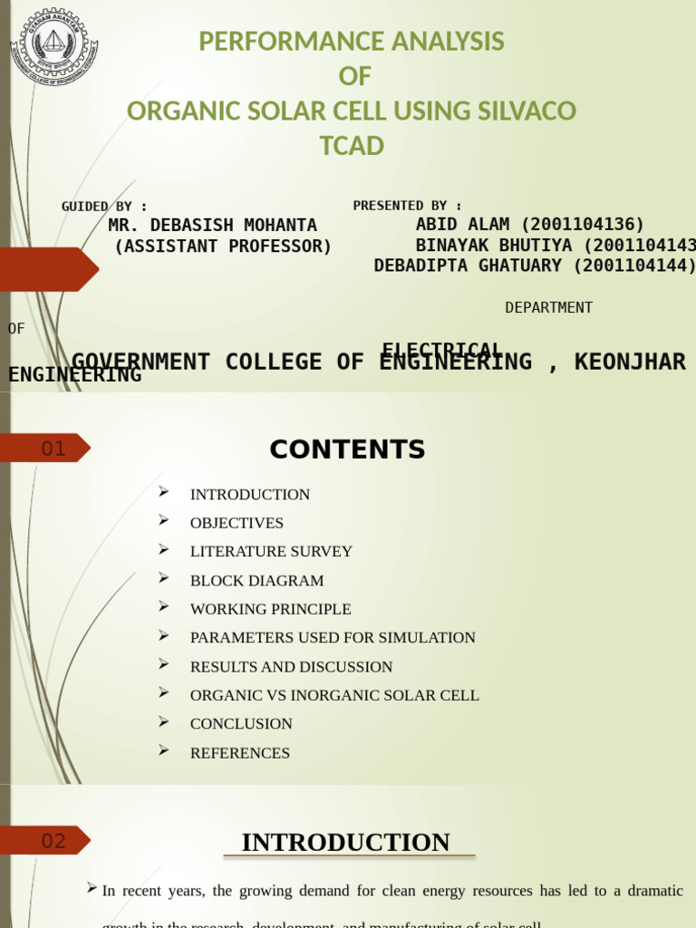 Organic Solar Cell PPT | PDF | Solar Cell | Materials