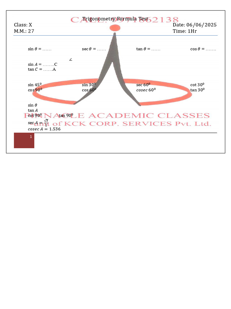 7. Trigonometry Formula Test | PDF