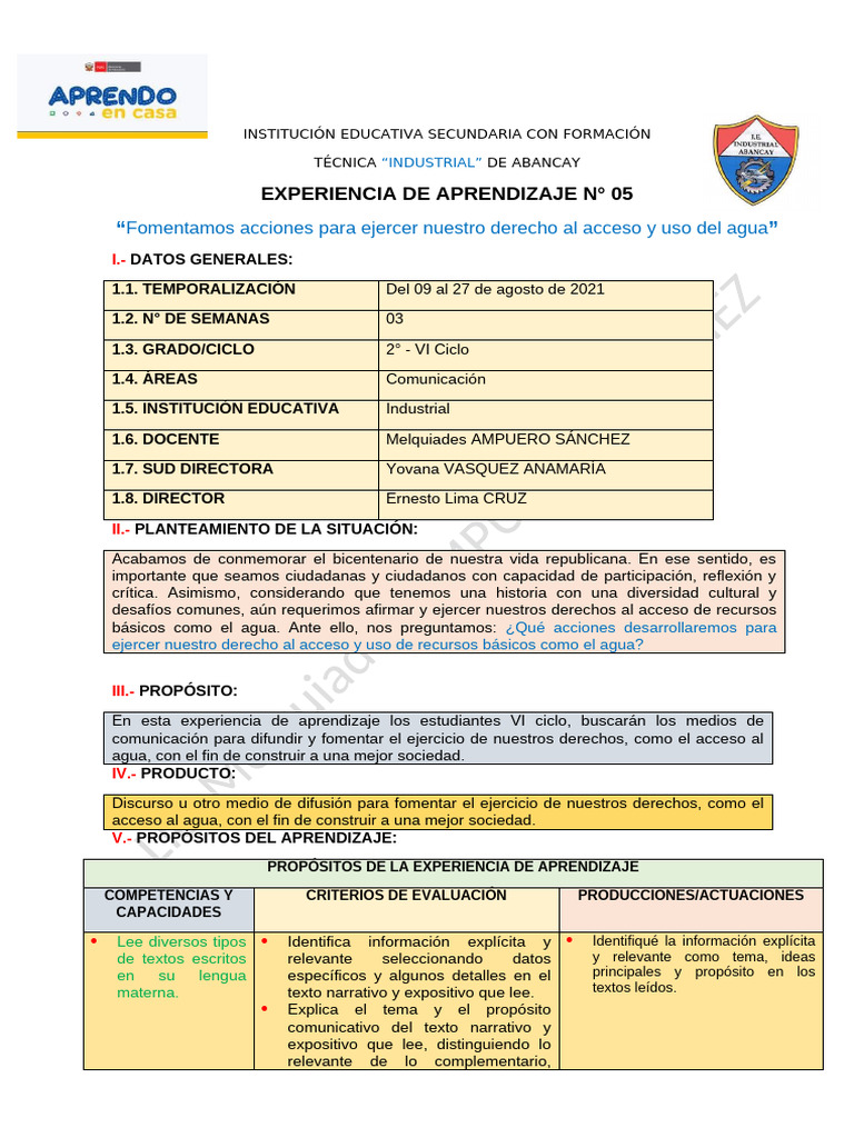 Experiencia de Aprendizaje Vi Ciclo 2° | PDF | Información | Justicia
