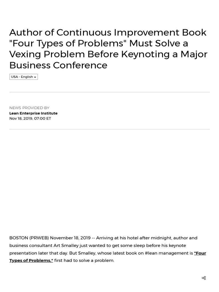 Author of Continuous Improvement Book _Four Types of Problems_ Must Solve a Vexing Problem ...