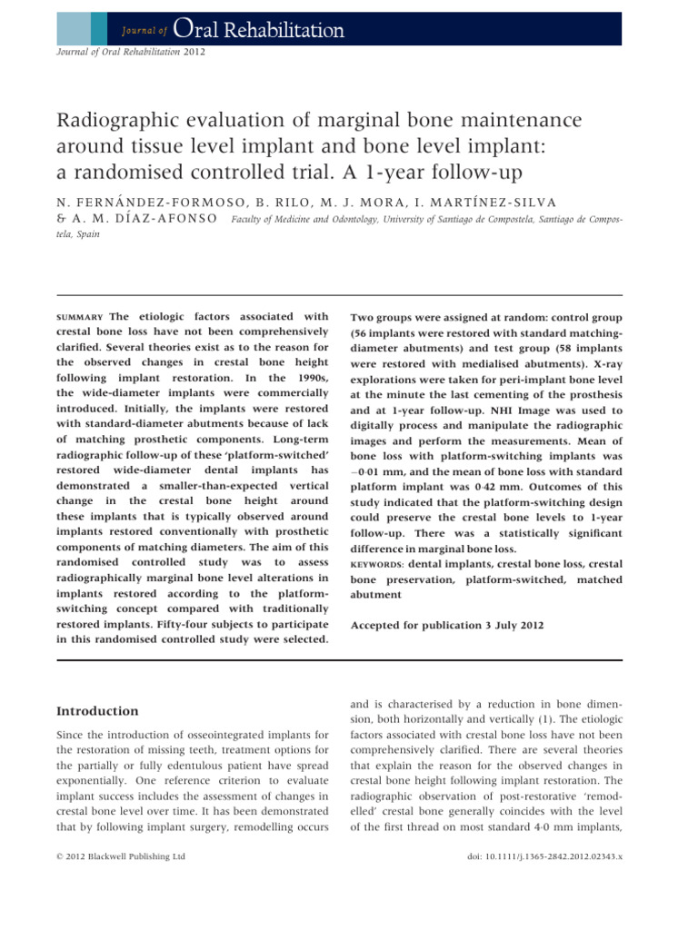 Tissue Level Versus Bone Level at One Year | PDF | Dental Implant ...