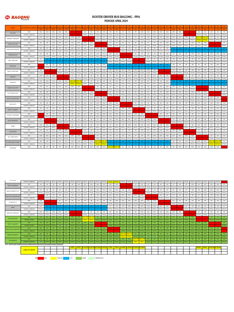 Roster Driver Bus Apr 2024 | PDF