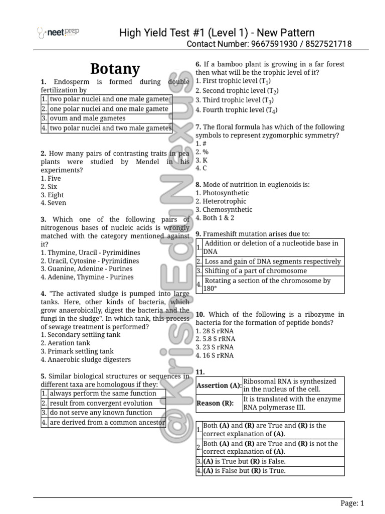 High Yield Test #1 (Level 1) - New Pattern - 250310 - 123452 | PDF ...